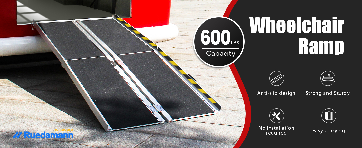 Amazon.com: Ruedamann 6FT Portable Wheelchair Ramp, Non-Slip Aluminum Folding Handicap Ramp for ...
