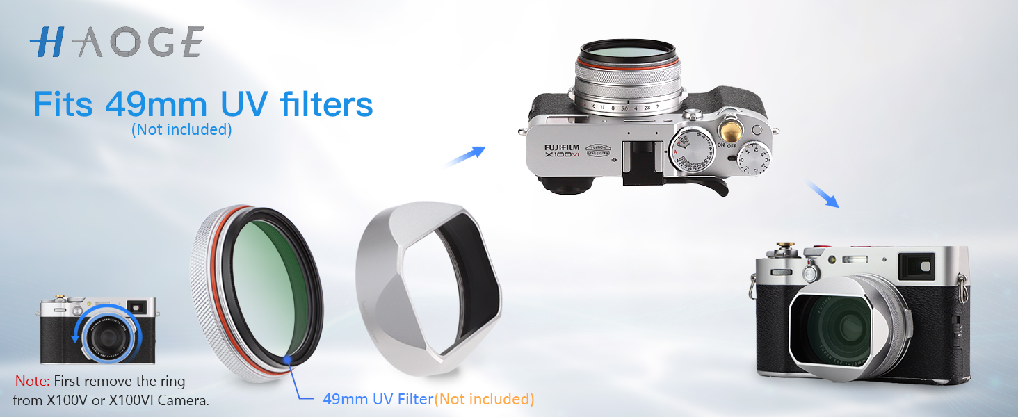 Amazon.com : X100VI Square Metal Lens Hood for Fujifilm Fuji X100VI Camera Silver with 49mm UV ...