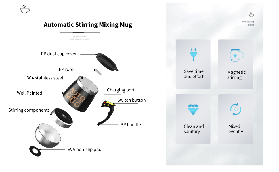 400 ml Selbstrührender Becher, Tasse Selbstrührend, Edelstahl USB Ladestick Rührmischbecher für ...