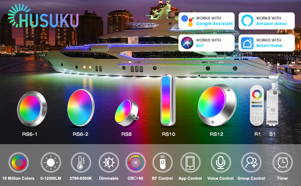 Amazon.com: HUSUKU RS10 6000LM Underwater Marine Light for Boat, 72LED RGB 7in 12vDC, All-Metal ...