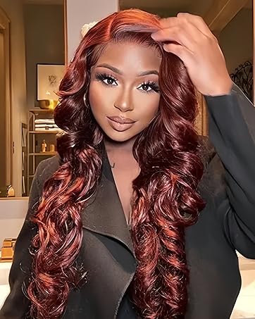 Amazon.com : BMNH Reddish Brown Lace Front Wigs Human Hair Pre Plucked 13x6 Body Wave Lace Front ...