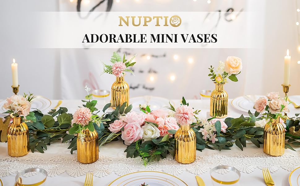 Amazon.com: NUPTIO Bud Vases Small Gold: 12 Pcs Glass Vase Set in Bulk for Flowers - Mini ...