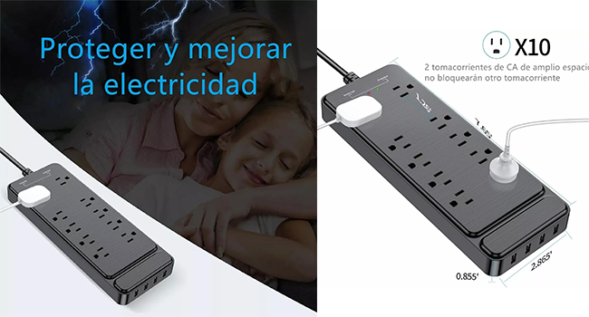 Ausein Extension Electrica, Regleta Multicontacto Enchufe con 10 Salidas y 4 Puertos USB ...