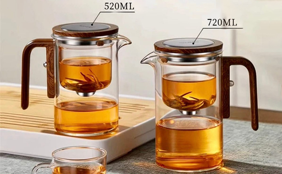 Amazon.com: Water Separation Glass Teapot with Wooden Handle, Press Control Magical Teapot Glass ...
