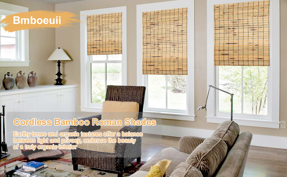 Amazon.com: BMBOEUII Cordless Bamboo Roman Shades, Roll Up Bamboo ...