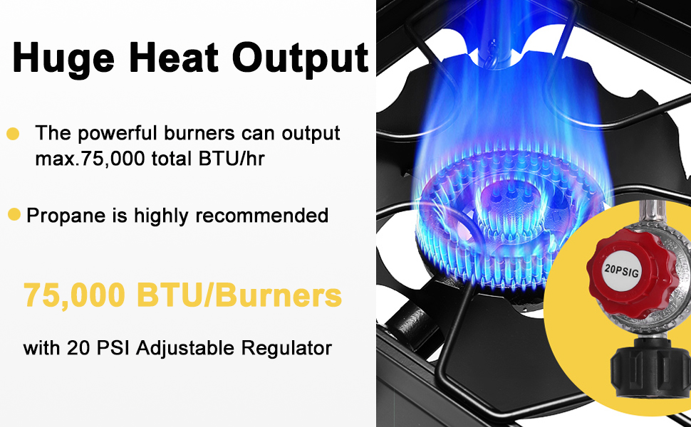 Amazon.com: Outdoor Gas Stove 1 Burner, 75000 BTU/hr, High Pressure Outdoor Stove with 0-20 PSI ...