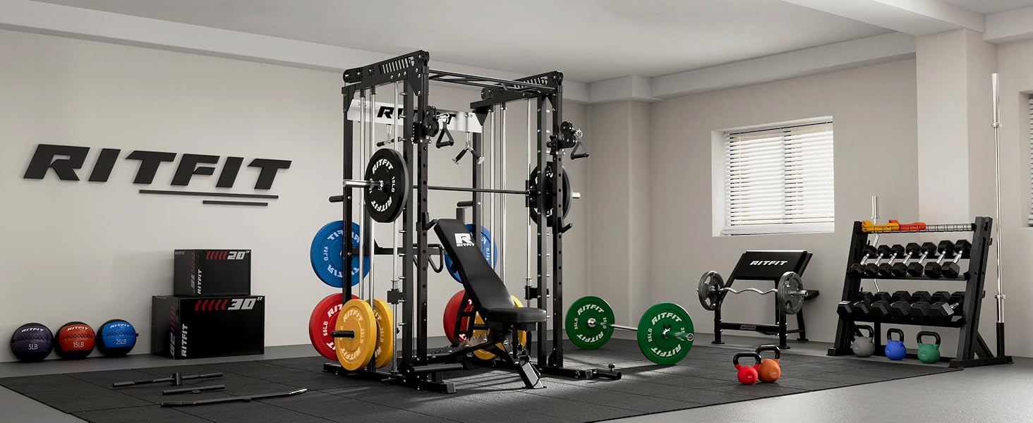 Amazon.com: RitFit M1 & M1 Pro Smith Machine with Cable Crossover System, Multi-Function Squat ...
