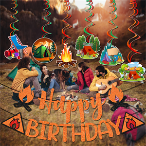 Amazon.com: Camping Theme Happy Birthday Banner with Camping Party ...