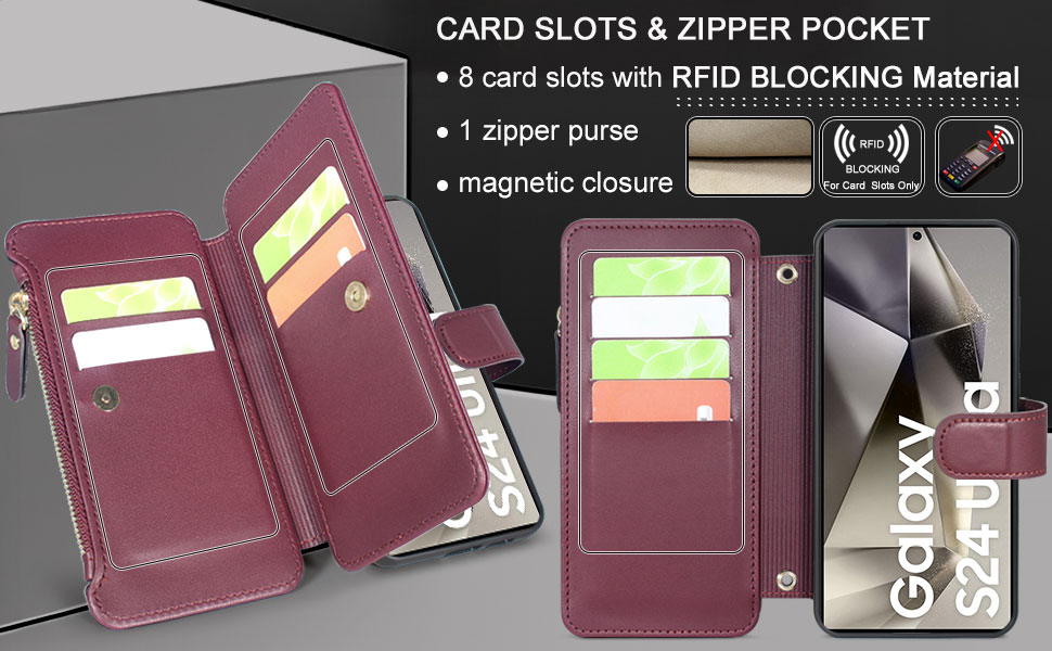 Amazon.com: Harryshell Crossbody for Samsung Galaxy S24 Ultra 5G Case Wallet [8 Card Slots] with ...