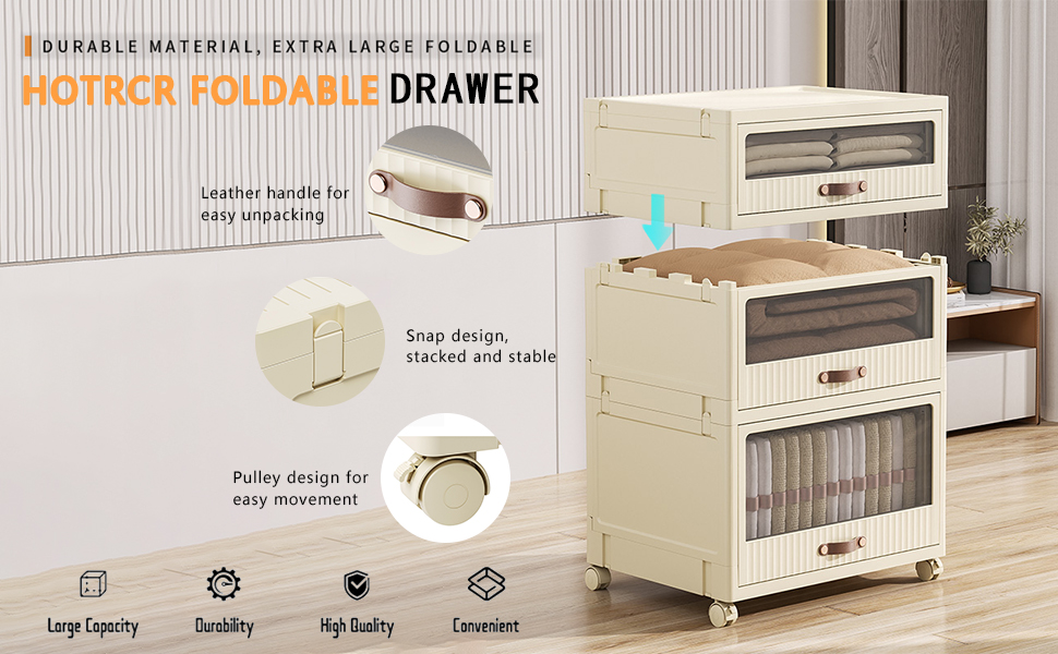 HOTRCR Beige Drawer Storage Box, with Three Layers of Foldable Drawers ...