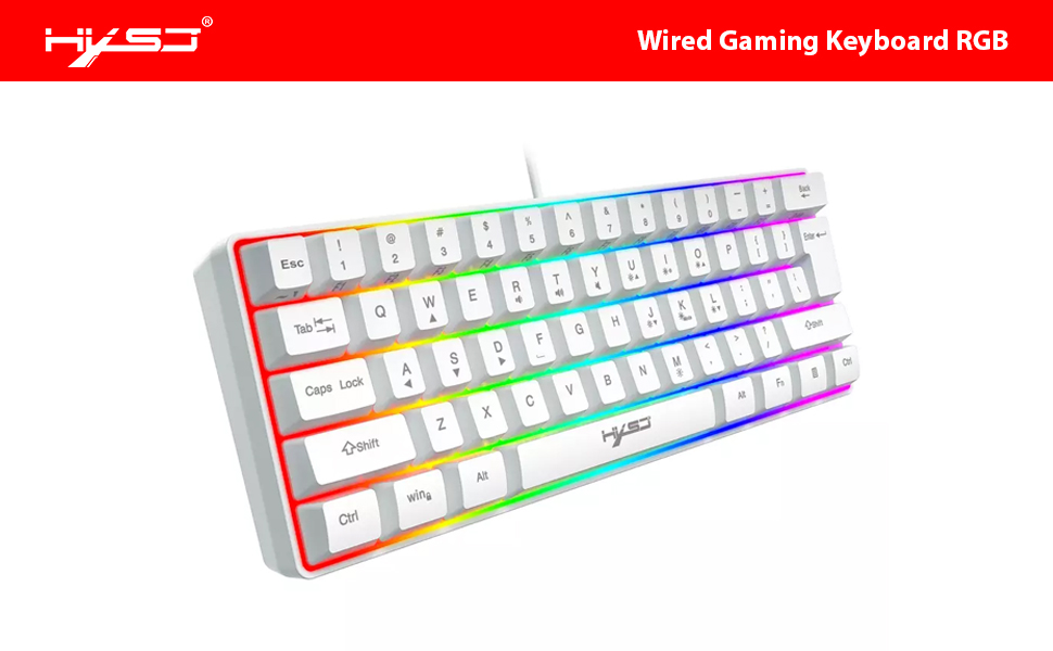 HXSJ V700 Wired Gaming Keyboard RGB Streamer Wired Keyboard 61-key Gaming Keyboard for Game ...