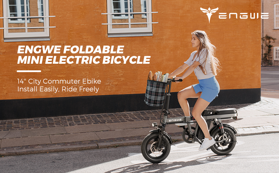 ENGWE T14 Folding Electric Bike 14'' Tires Portable E-bike, 48V 10Ah Removable Battery, 25 km/h ...