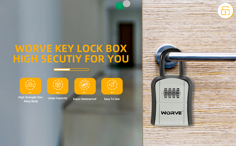 Worve Key Lock Box,Lock Box for House Key, 4-Digit Combination Security Lockbox, Portable Wall ...