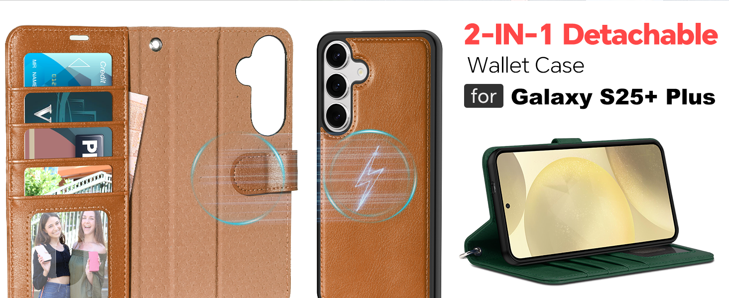 Amazon.com: TUCCH Case for Galaxy S25 Plus, [Detachable] 2 in 1 Magnetic PU Leather Wallet with ...