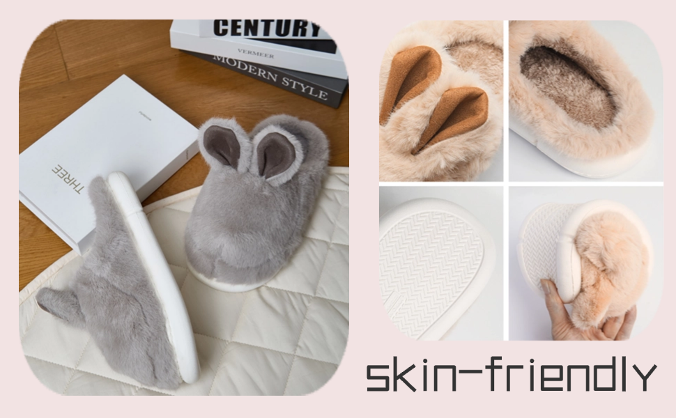 Amazon.com | Xineks Kawaii Bunny Ear Women's Fuzzy House Memory Foam Slippers, Cute Furry Faux ...