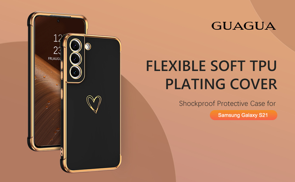 GUAGUA for Galaxy S21 Case Samsung S21 Cases Cute Heart Pattern Soft TPU Plating Cover for Girls ...
