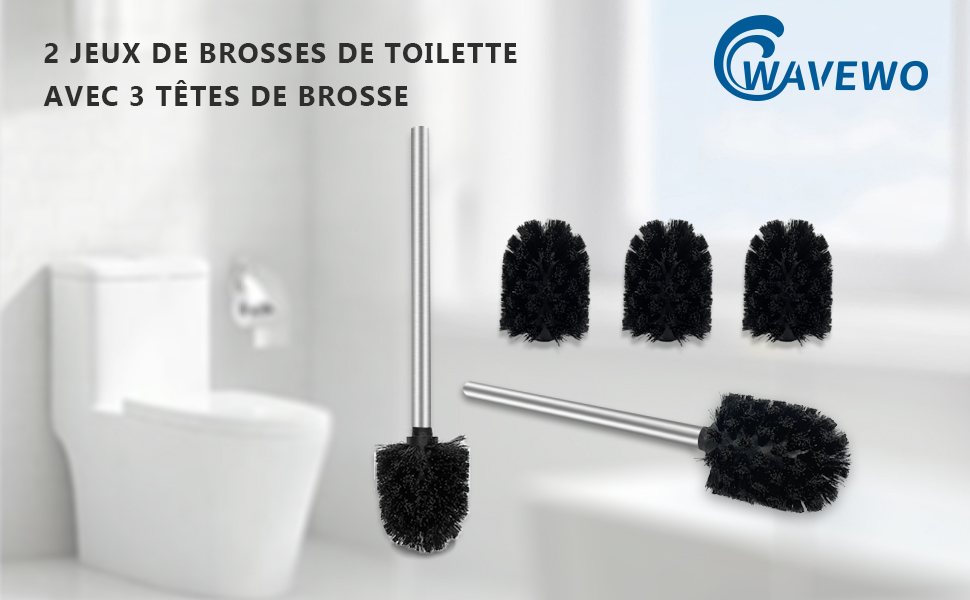 Brosse WC WAVEWO, 5*Tête de Brosse de Toilette + 2*Manches en Acier Inoxydable, Brosse pour ...