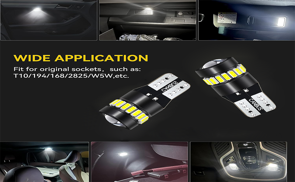 YOUNLEN 194 501 168 W5W LED Car Bulbs,T10 W5W LED 6500K (White),Canbus No Error,12V,18SMD 3014 ...