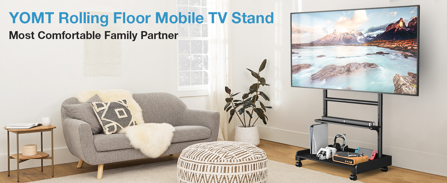 Amazon.com: YOMT 40-86 Inch TV Rolling Stand - 40mm Round Tube L Shape, 68kg Capacity, 6 ...