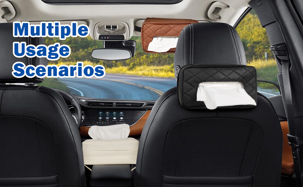 Car Tissue Holder, Standard PU Leather Napkin Organizer for Backseat, Extra Large Capacity Fits ...