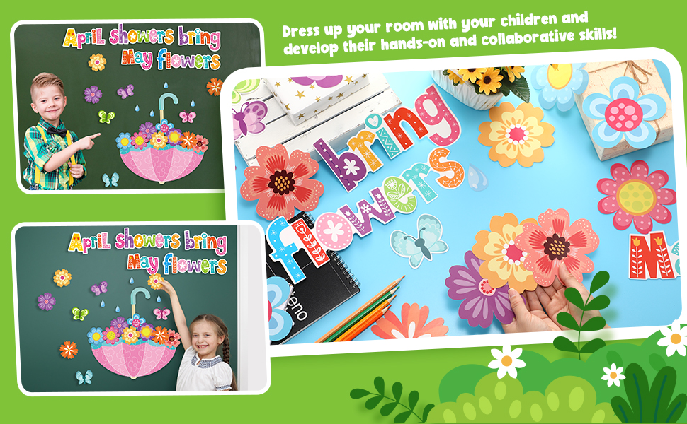 Amazon.com : Gueevin April Showers Bring May Flowers Decorations Spring ...