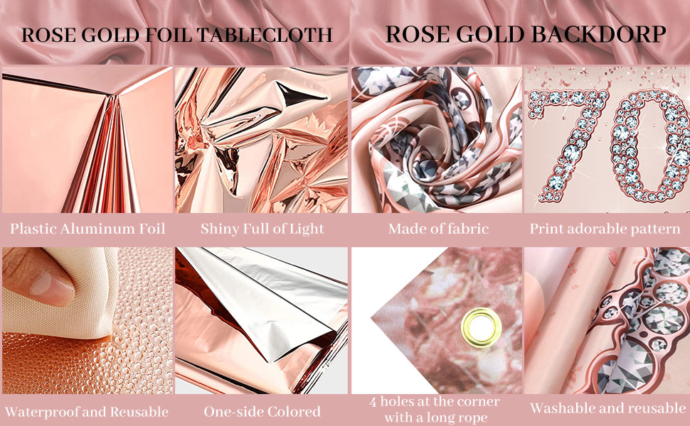 Amazon.com: Trgowaul 70th Birthday Decorations Party Set for Women, Rose Gold 70 Birthday Banner ...
