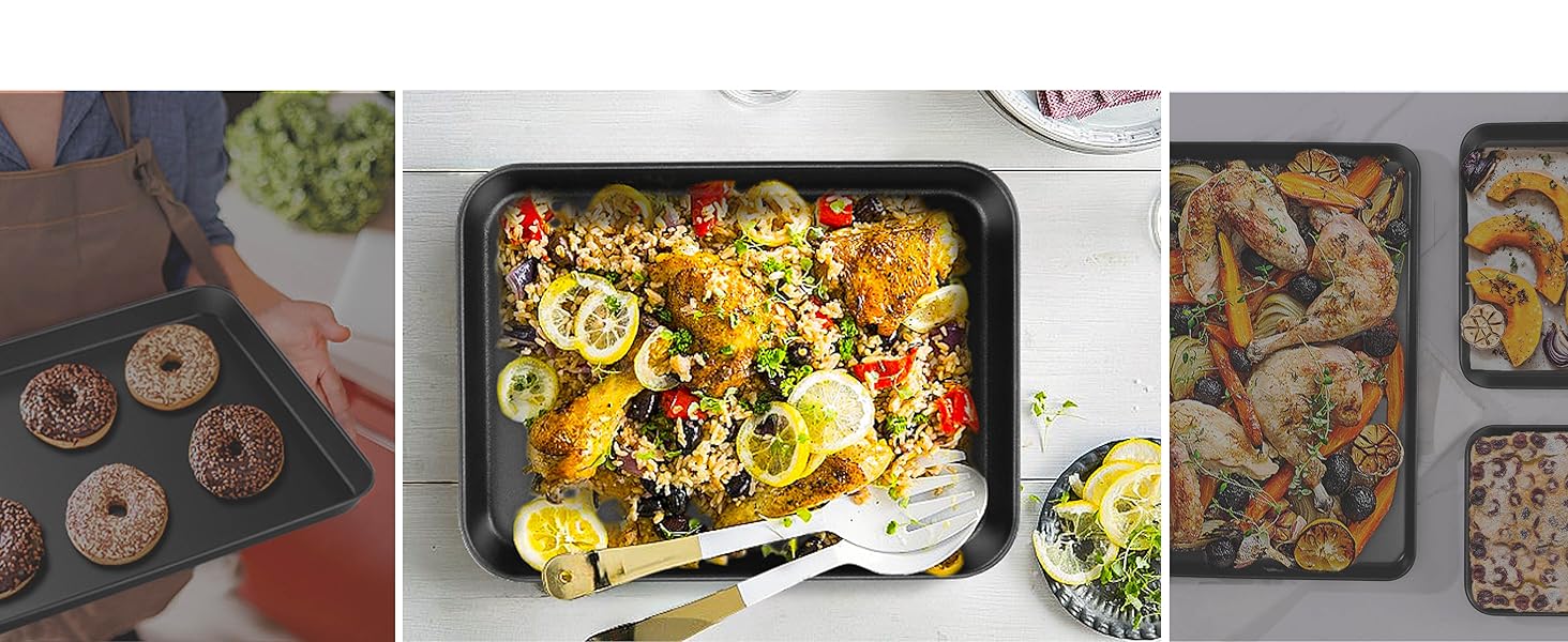 Non-Stick Baking Trays, Homikit Carbon Steel Sheet Pan Set of 3 ...