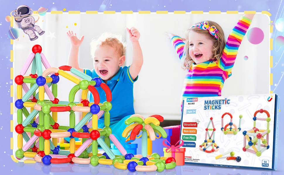 Amazon.com: MAGDIY Magnetic Blocks Kids Games Toys for 3+ Year Old Boy and Girl, Magnetic Sticks ...