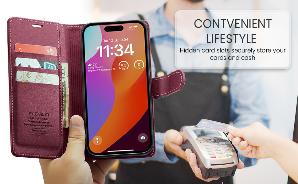 Amazon.com: FLIPALM Wallet Case for iPhone 16 Plus 6.7", RFID Blocking Credit Card Holder, PU ...