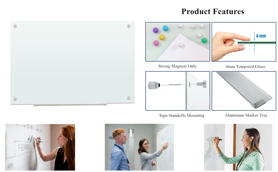 Amazon.com : Glass Whiteboard Magnetic Dry Erase Board 48 x 36 Inches, Wall Mounted Glass White ...