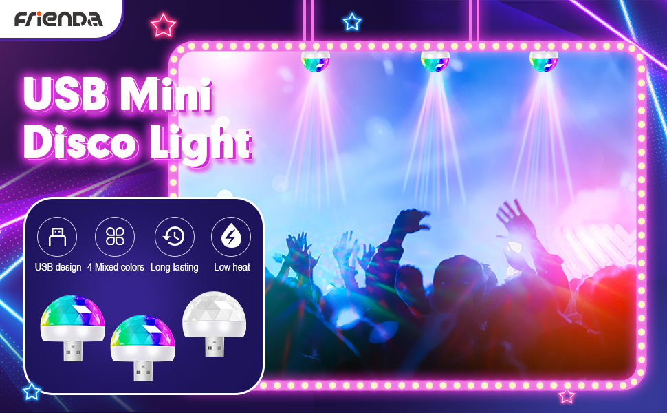 Frienda 8 Pcs USB Mini Disco Light 1.58x1.58 Inch Sound Activated Halloween DJ Disco Ball Stage ...