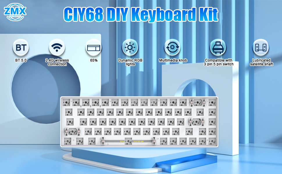Amazon.com: ZMX CIY68 Keyboard Kit,Hot Swappable 65% Mechanical Keyboard Wireless Bluetooth 5.0 ...