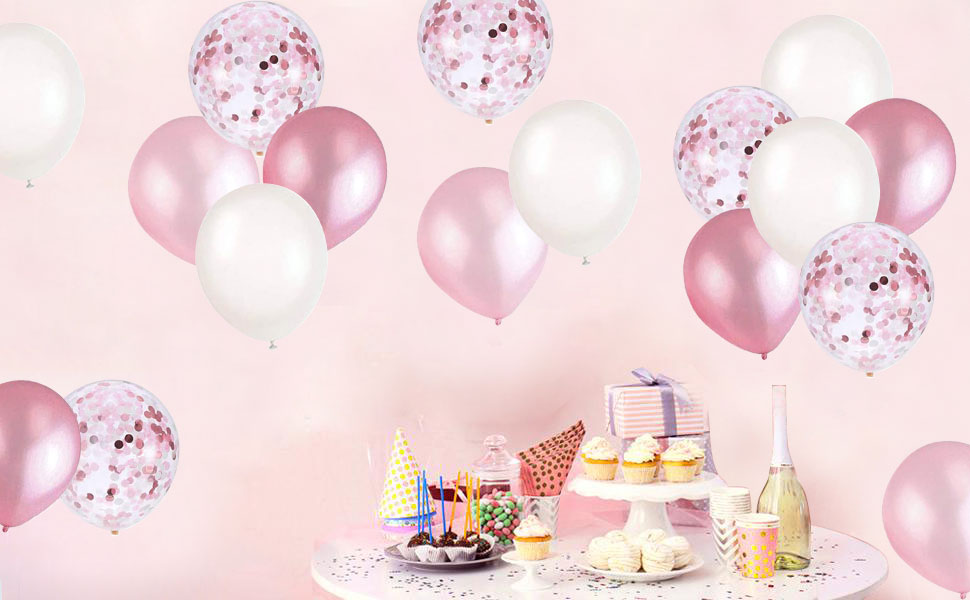 Amazon.com: Balloons Pink and White, 60 Packs 12 Inch Light Pink White Balloons with Confetti ...