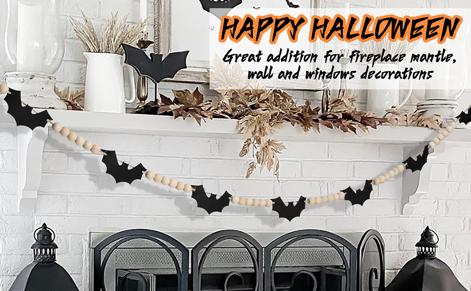 Amazon.com: Halloween Decorations-Black Felt Bats Wood Beads Garland for Halloween Decorations ...