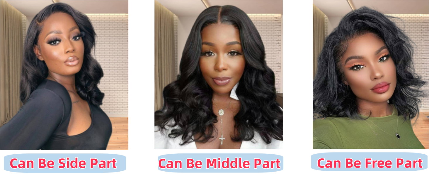 Amazon.com : EMOBANA Bob Wig Human Hair 13x6 Lace Front Wigs 14 Inch Loose Body Wave HD Lace ...