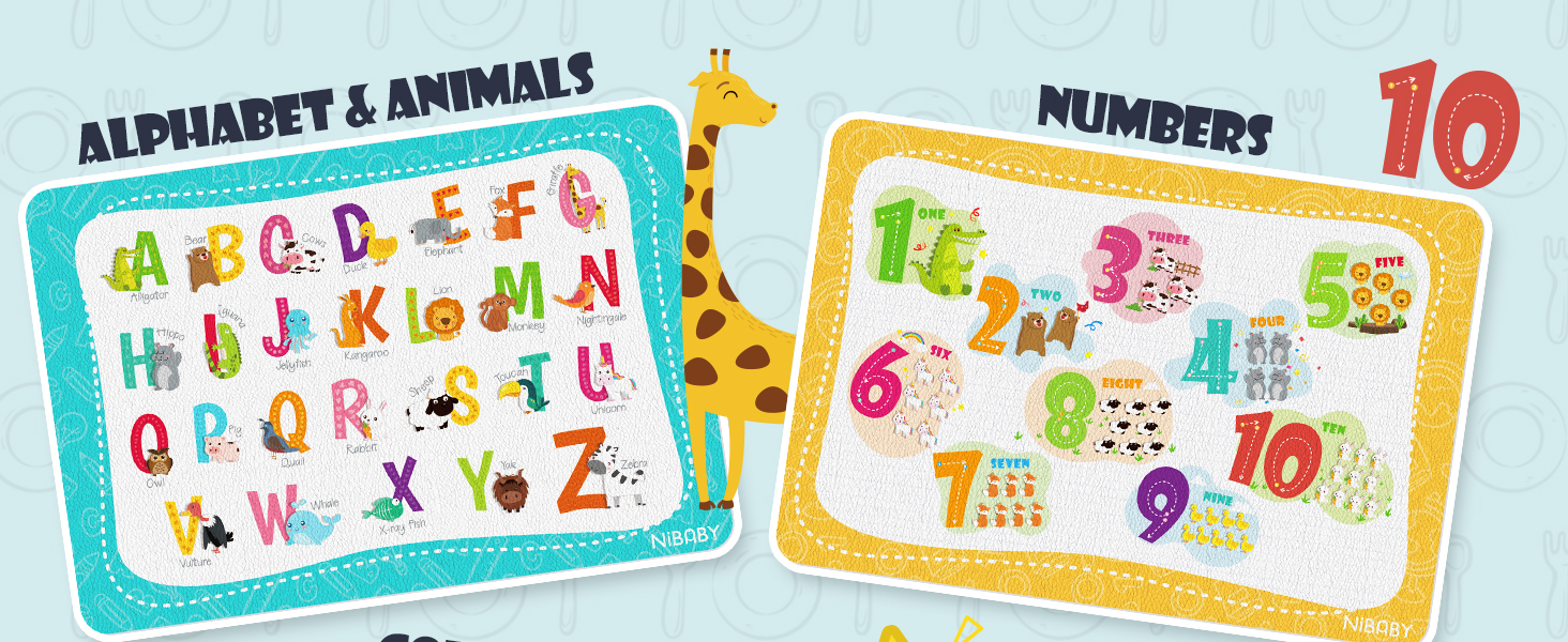 Amazon.com : NiBaby Kids' Non Slip Educational Placemats Set of 4 ...