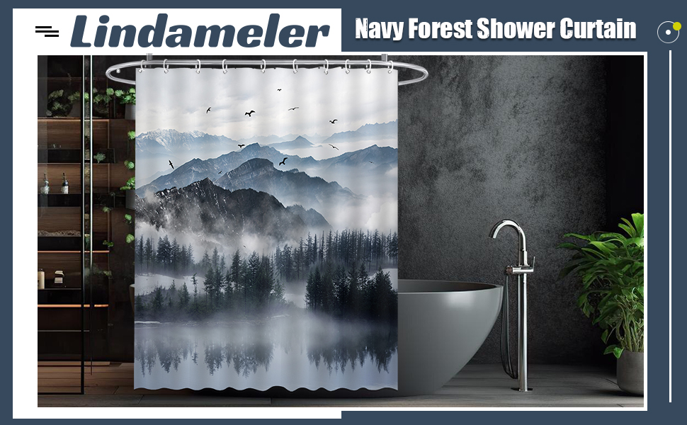 Amazon.com: Lindameler Mountain Shower Curtain Set Misty Forest Foggy Tree Fabric Shower Curtain ...