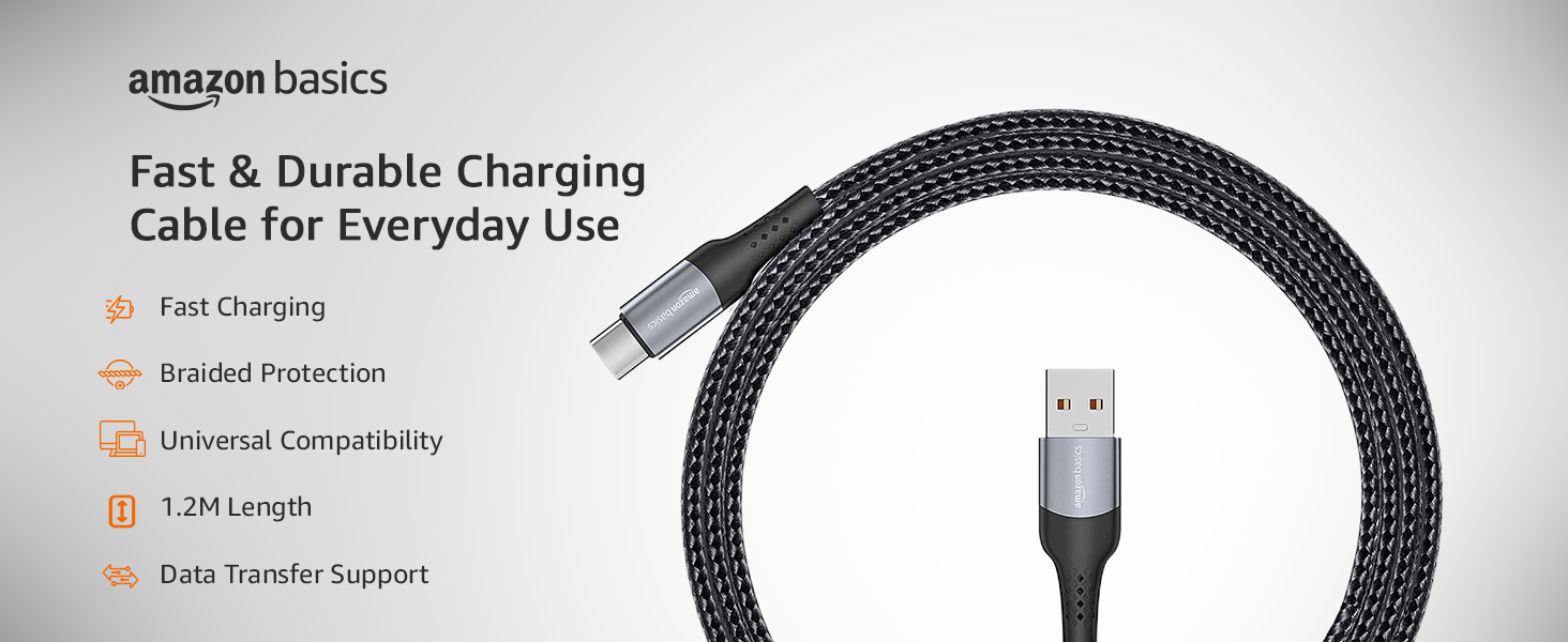 amazon basics Braided 3A Usb A To Usb Type C Fast Charging Usb Cable ...