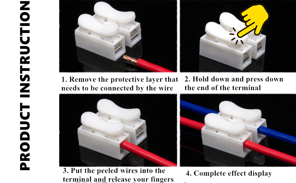 50pcs 2P CH2 Spring Wire Connectors, Push Quick Wire Cable Connector ...