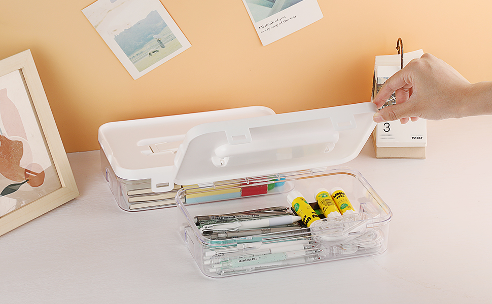 Amazon.com: BTSKY 2 Pack Clear Plastic Storage Box with Handle & Flap ...