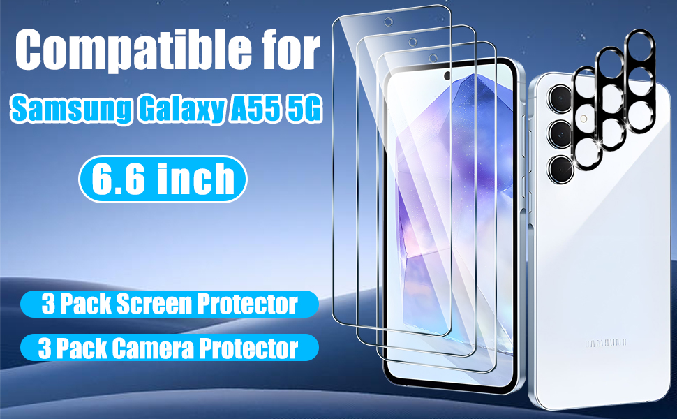 Amazon.com: TQLGY 3 Pack Screen Protector for Samsung Galaxy A55 5G with 3 Pack Camera Lens ...