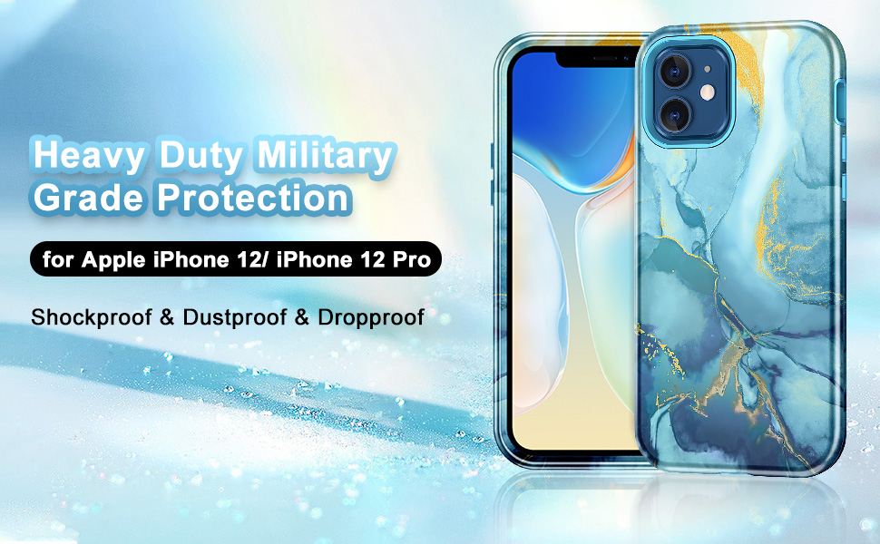 Amazon.com: Btscase iPhone 12/12 Pro Case, Heavy Duty Three Layer Marble Shockproof Full Body ...