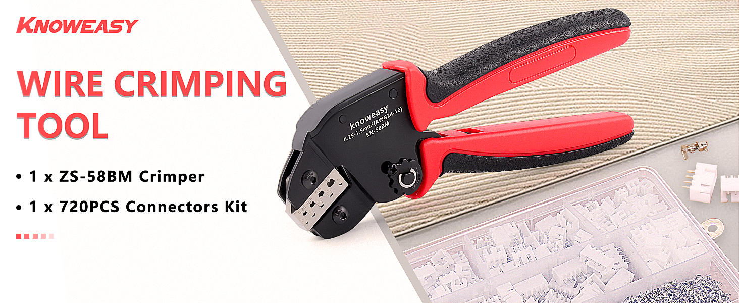 Knoweasy Jst Crimping Tool with 720PCS JST-XH Connectors Kit - 24-16 AWG Labor-Saving Crimper ...