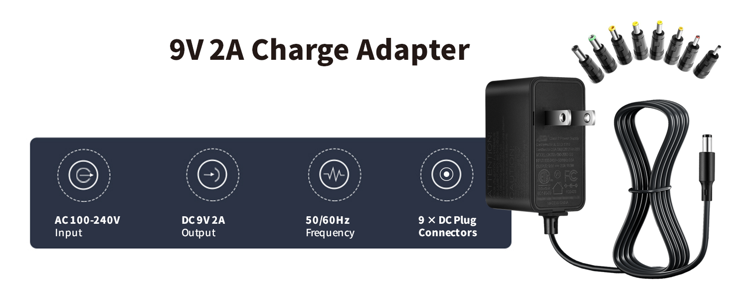 Tonton 9V 2A Universal AC-DC Power Supply Adapter, AC 100V-240V to DC 9V 2A, 1.5A, 1A, 800mA ...
