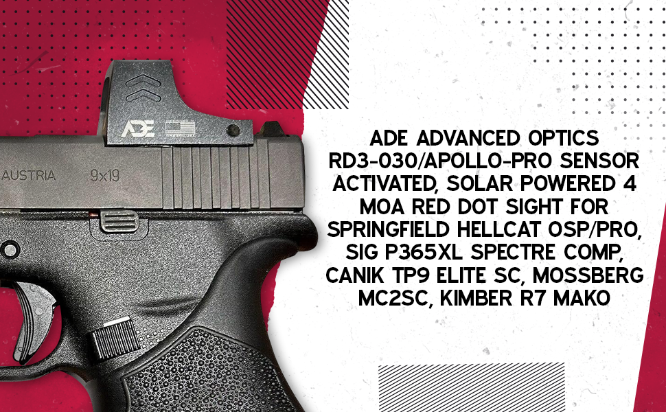Amazon.com : Ade Advanced Optics RD3-030/APOLLO-PRO Sensor Activated, Solar Powered 4 MOA Red ...