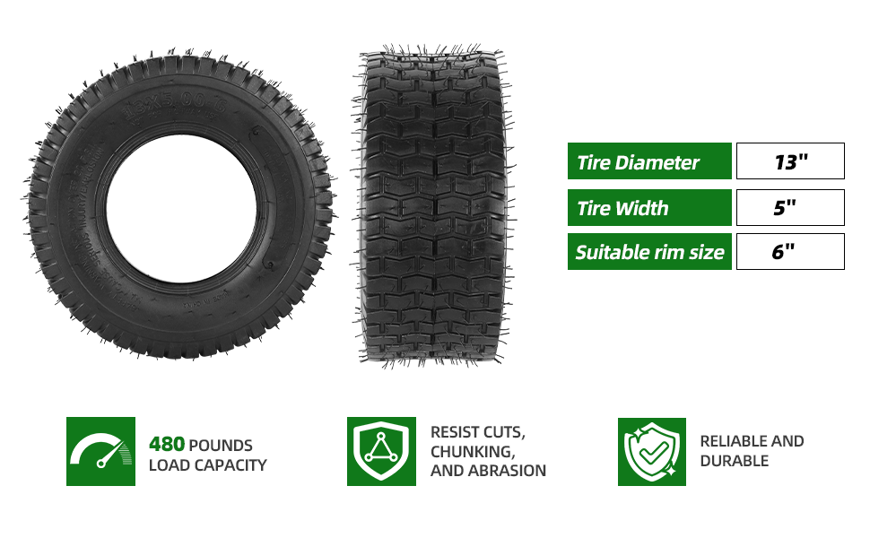 Amazon.com: AR-PRO (2-Pack) 13X5.00-6 Lawn Mower Tires - Replacement 13X5-6 Turf Tire for Lawn ...