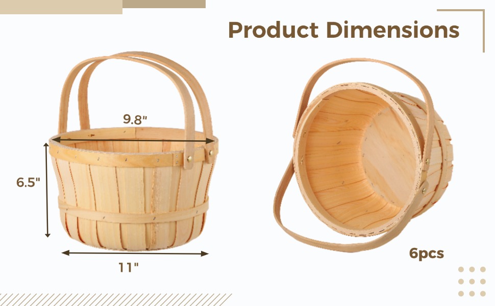 Amazon.com: 11 x 6.5'' Large Round Wooden Basket Fruit Baskets, 6 Pcs Handmade Bushel Baskets ...
