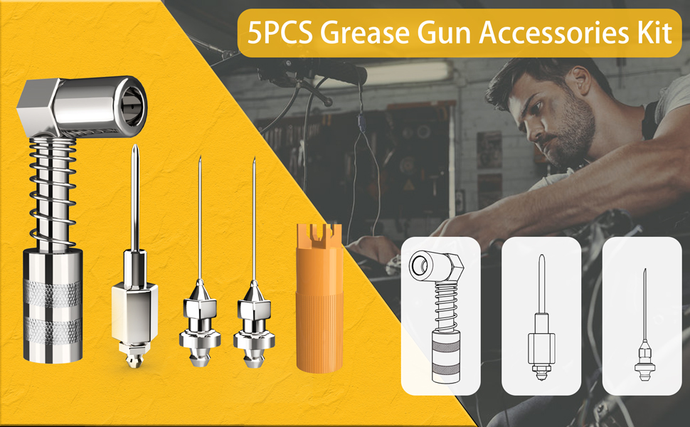 Amazon.com: 5Pcs Grease Gun Fittings and Tips, 90 Degree Grease Gun Coupler & Needle Dispenser ...