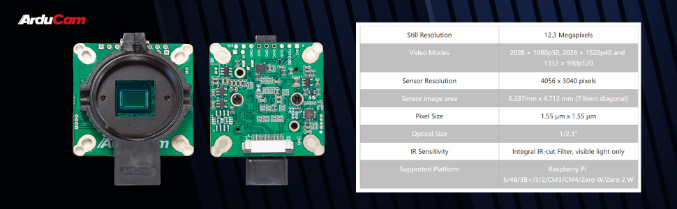 Amazon.com: Arducam for Raspberry Pi HQ Camera Module,12.3MP IMX477 Raspberry Pi Camera for ...