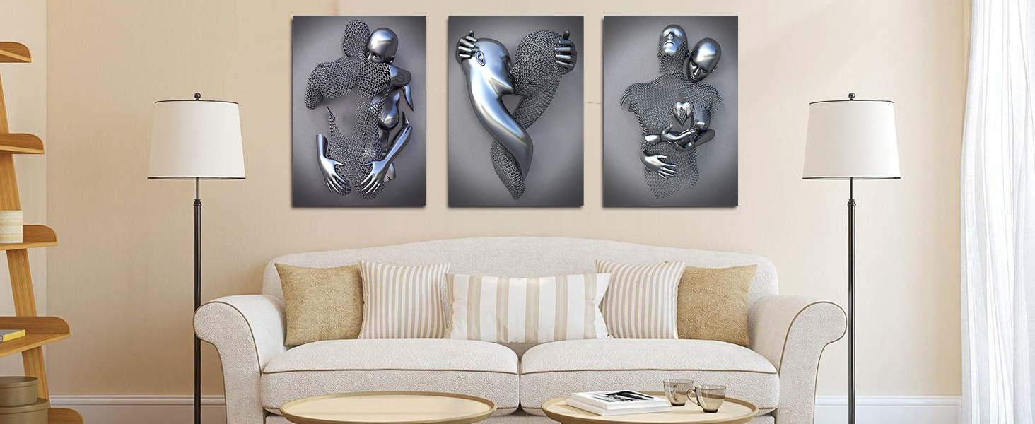 Amazon.de: 3D Metallfigur Statue Kunst Liebe Herz Kuss Bilder Wandkunst Wohnzimmer ...
